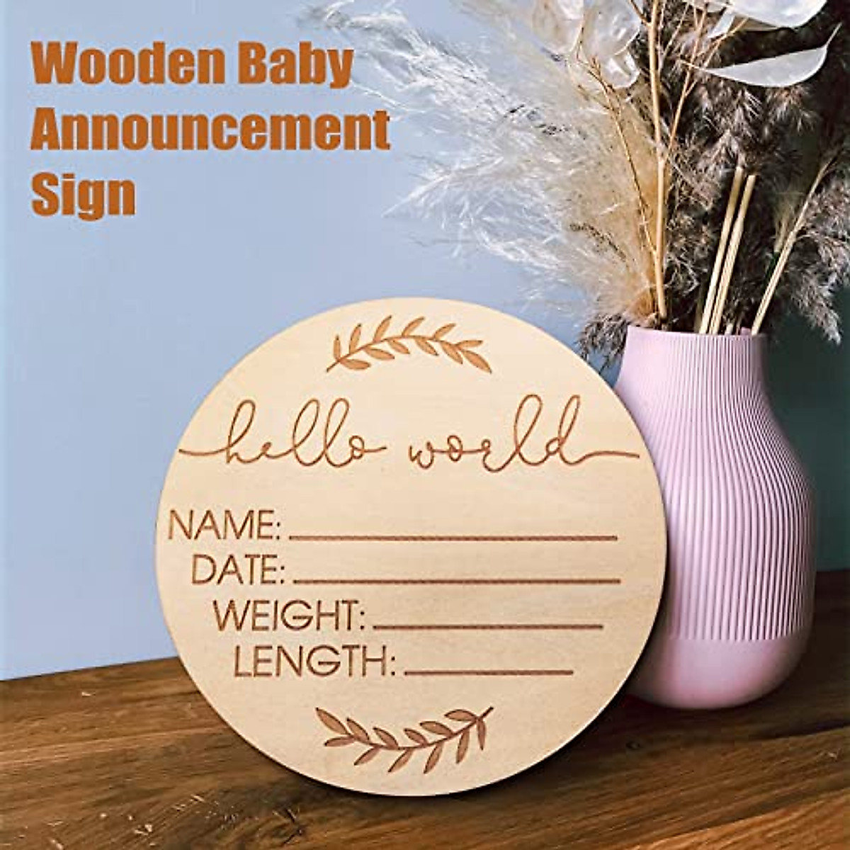Wooden Baby Announcement Sign, Birth Announcement Sign, Hello World Newborn Sign, Baby Name Announcement Sign for Photo Prop Baby Shower Nursery Gift