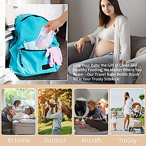 Baby Bottle Brush, VOOWO Portable Travel Bottle Cleaner Kit, Silicone Baby Bottle Cleaner Brush Set with Baby Bottle Brush for Cleaning, Nipple Brush, Straw Cleaner, Bottle Soap Dispenser (Purple)