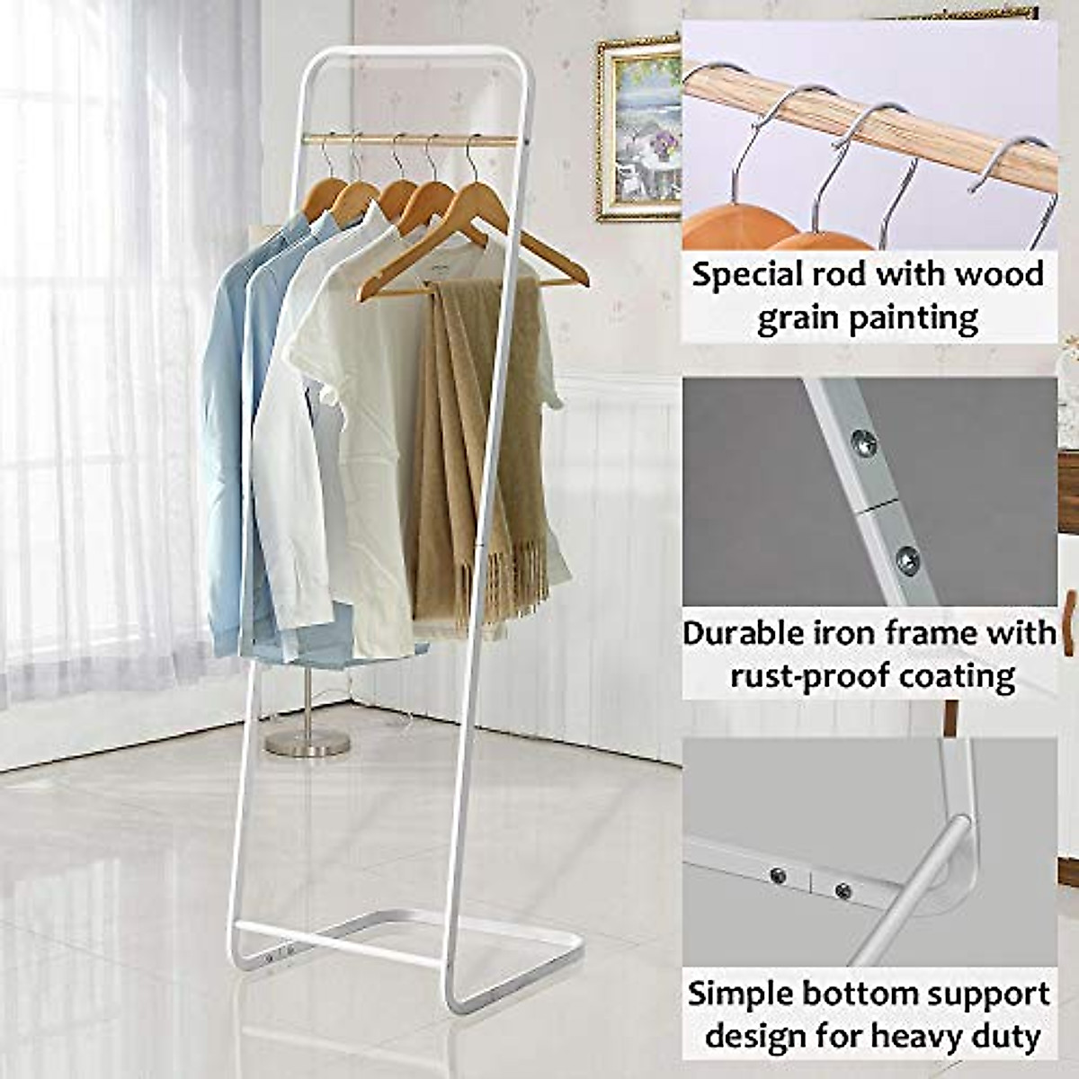 JEFEE Garment Rack Hang Clothes Rack Simple Garment Rack for Garment Storage Display, Heavy Duty Metal Clothes Rack, Hang Clothes Rack Covers a Small Area, Simple and Fashionable, White