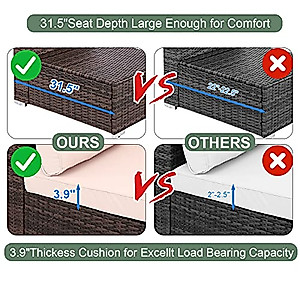 Polar Aurora 7 Pieces Outdoor Patio Sofa Set PE Rattan Wicker Sectional Furniture Outside Couch w/Washable Seat Cushions & Modern Glass Coffee Table