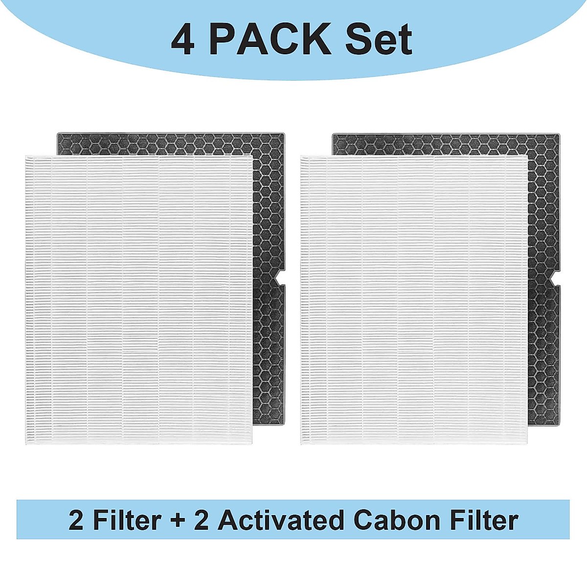 RONGJU Replacement 116130 Filter H for Winix 5500-2, 2 Filter & 2 Activated Carbon Filter Combo Pack Compare to Part # 116130