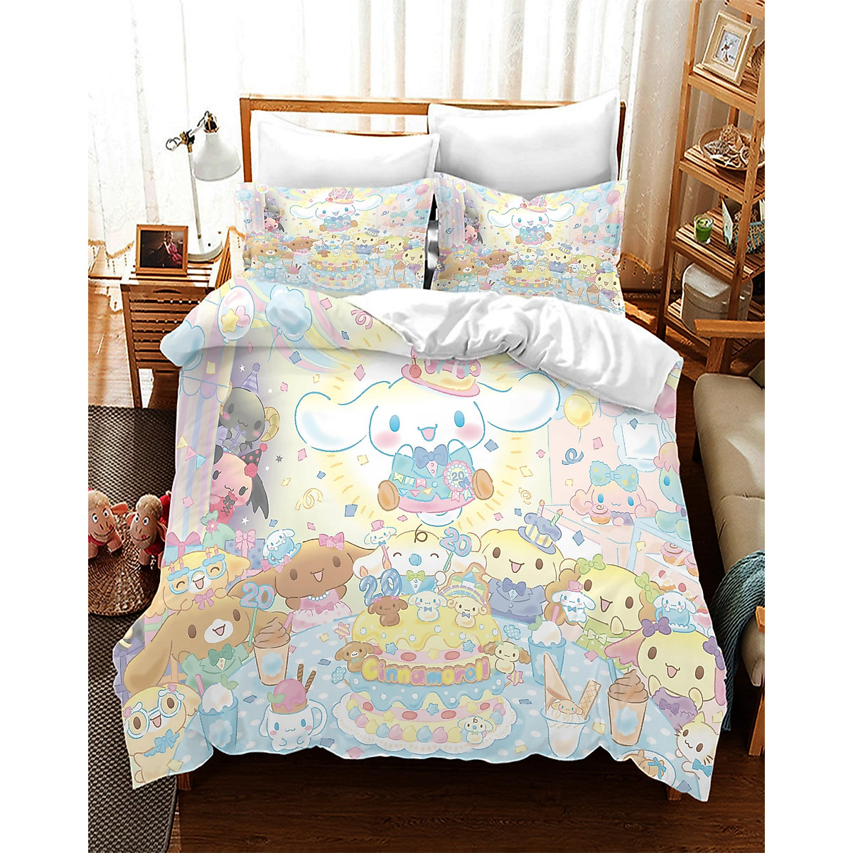 EIANLAI 3 Piece Anime Bedding Set 3D Printed Cartoon Soft Duvet Cover Set for Bedroom (1 Duvet Cover & 2 Pillowcases)-Twin