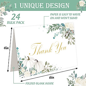 Quera 24 Pack Pumpkin Thank You Cards Fall Greeting Cards Autumn Floral Blank Note Cards With Envelopes Stickers For Baby Shower Wedding Birthday Party- 4x6 Inch