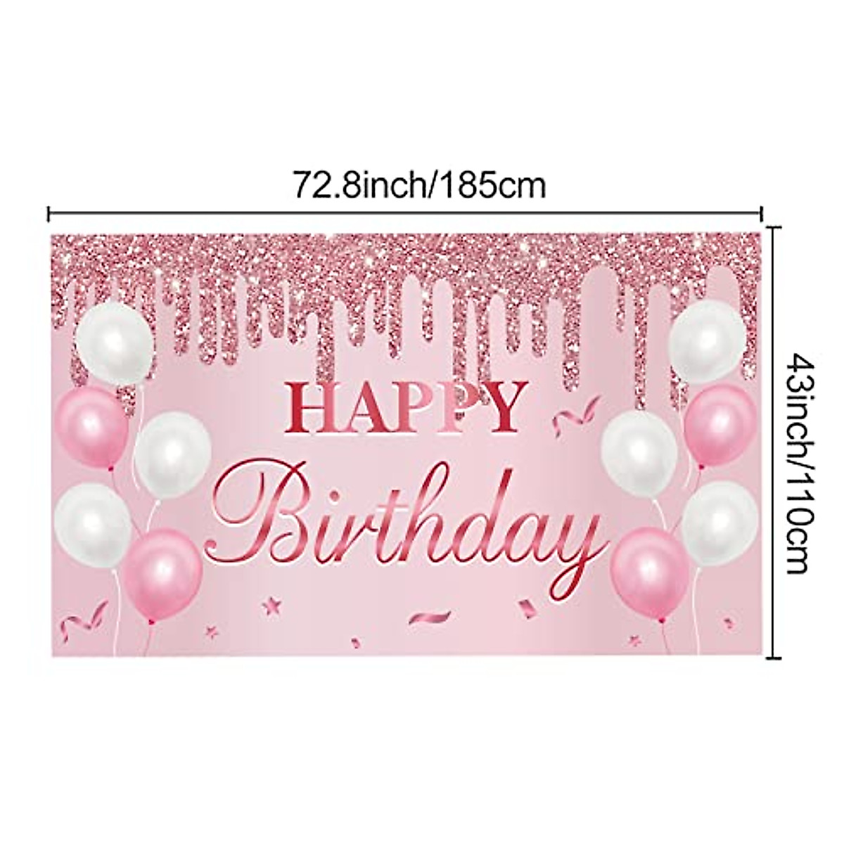 Pink Rose Gold Birthday Banner Backdrop Decorations for Women Girls, Happy Birthday Sign Party Supplies, 16th 21st 30th 40th 50th 60th Bday Photo Props Background Decor