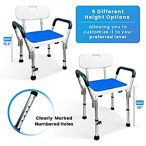 Shower Chair for Inside Shower Seat with Padded Armrests Cushion and Backrest Equipped with Suction Feet Adjustable Height Shower Bench Bath Seat for Shower Chair for Inside Tub