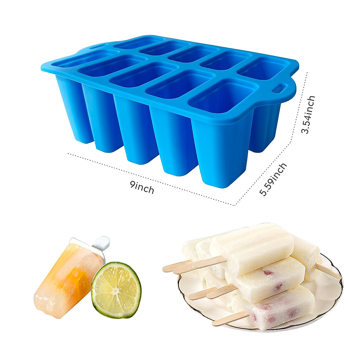 Midnadiy Silicone Popsicle Molds with Sticks, Easy Release Popsicle Maker Mold Set, BPA Free Ice Pop Mold, 10-Cavity Homemade Ice Cream Mold for Kids, Toddlers, Adults