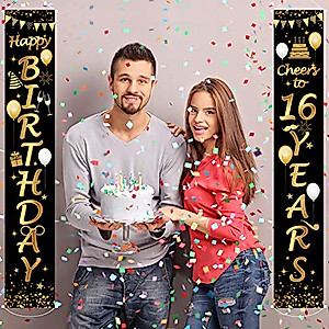 2 Pieces Birthday Party Decorations Cheers to Years Banner Welcome Porch Sign for Birthday Supplies (Happy 16th Birthday)