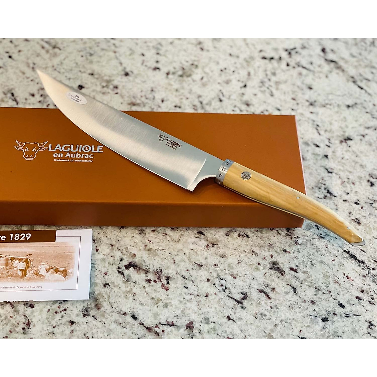Laguiole en Aubrac Cuisine Gourmet Stainless Fully Forged Steel Made In France Cook's Chef 's Knife, 8-in / 20.3cm (Boxwood Handle)