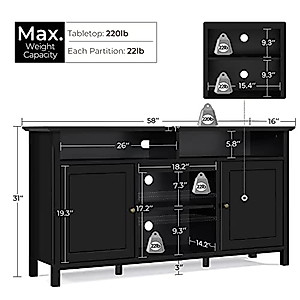 Yaheetech Black TV Stand for TVs up to 65 Inch, Modern Entertainment Center Media TV Console with Open Compartments & Double Doors, TV Cabinet with Storage for Living Room & Bedroom, 31 in Tall