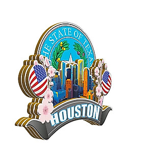 Houston Texas USA Magnet Fridge Magnet Wooden 3D Landmarks Travel Collectible Souvenirs Decoration Handmade -1953