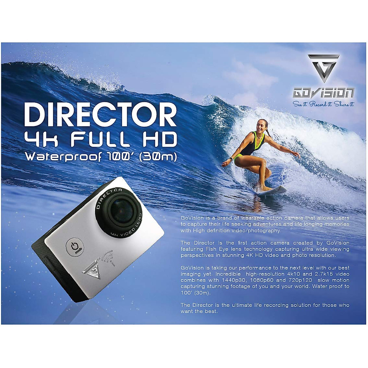 GoVision Active on Director 4K Action Camera | WiFi Full HD | 16MP Photos| Waterproof Camera for Vlogging | 4K Video Recording | Travel Blogging | Video Camera for YouTube