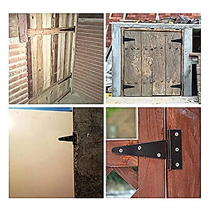 Garden Gate Hinges,Tee Shed Hinge, 2 Piece Hinges 2 Inch T Iron Lightweight Hinges, Wooden Fence Shed Barn Door Black Hinges