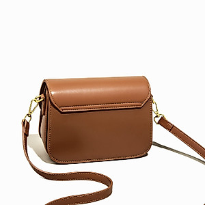 Mn&Sue Designer Women 's Handbag PU Leather Small Flap Crossbody Bags Shoulder Satchel Purse Work Bag (Brown)