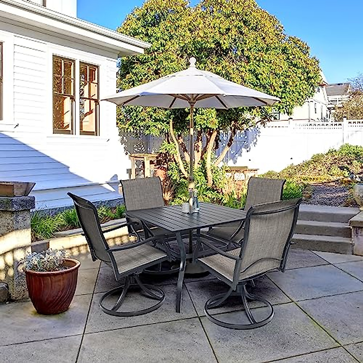 Anmutig Outdoor Dining Table with 1.57" Umbrella Hole, Picnic Table Metal Steel Square Backyard Bistro Table Outdoor Dining Table for Garden, Poolside, Backyard, Black, 37x37inch