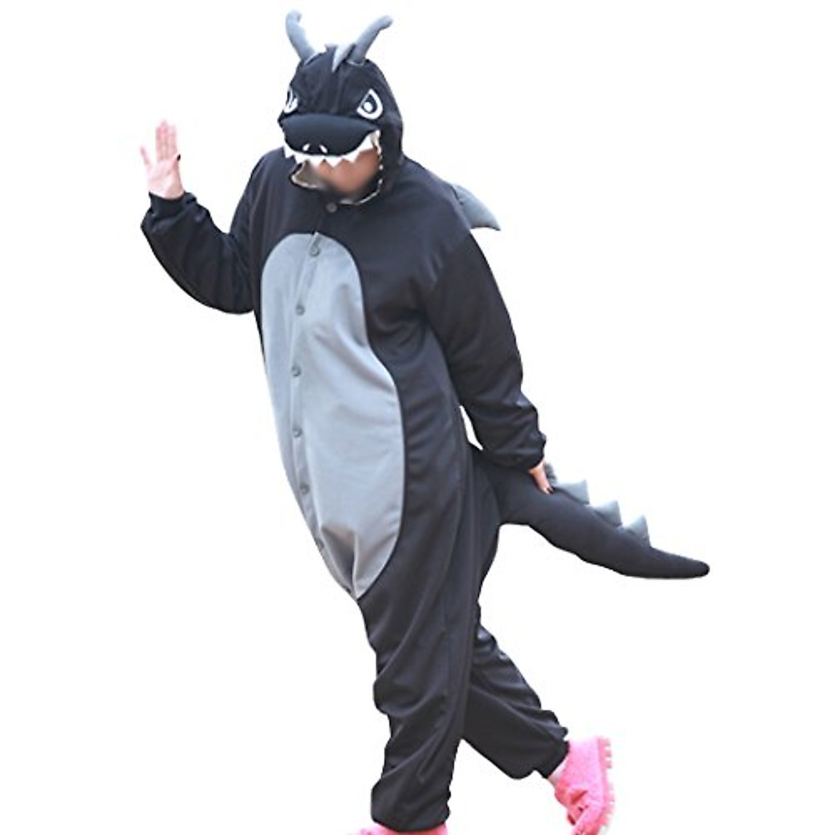 Lifeye Men Women Black Dragon Pajamas Animal Cosplay Costume With Horns Black Size XL
