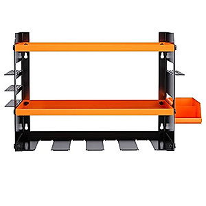 QZER Power Tool Organizer Wall Mount - Heavy Duty Drill Holder with 4 Drill Storage Slots & 2 Large Capacity Compartments, Cordless Drill Storage Rack & Garage Drill Charging Station