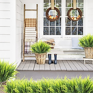 Artificial Plants, 12 Bundles Fake Boston Fern Greenery Outdoor UV Resistant Plastic Flowers Indoor Outside Hanging Planter Home Garden Decor