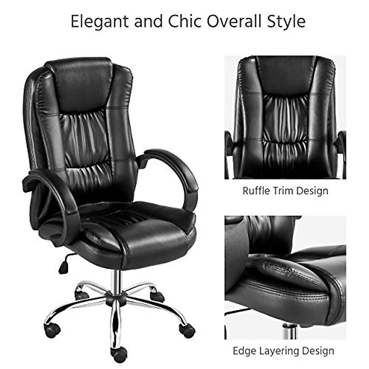 Yaheetech Executive Office Desk Chair, High-Back Ergonomic Computer Chair, Swivel Conference Chair, Rolling Task Chair Bonded Leather with Lumbar Support, Armrest