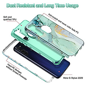Lamcase Compatible with Motorola G Stylus 2020 Case, Heavy Duty Shockproof Hybrid Hard PC Soft TPU Rubber Three Layer Rugged Drop Protection Cover Case for Motorola Moto G Stylus 2020, Green Marble