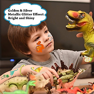 Leesgel Dinosaur Temporary Tattoos for Kids, Dinosaur Stickers, Dinosaur Birthday Party Supplies Decorations (37 Styles Glow + Metallic Glitter)