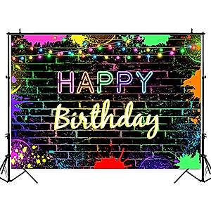 Mocsicka Glow Birthday Backdrop Neon Glow in The Dark Party Decoration Glow Crazy Rainbow Birthday Photo Backdround Photo Prop (Glow deign but Not Glow) (7x5ft (82x60 inch))