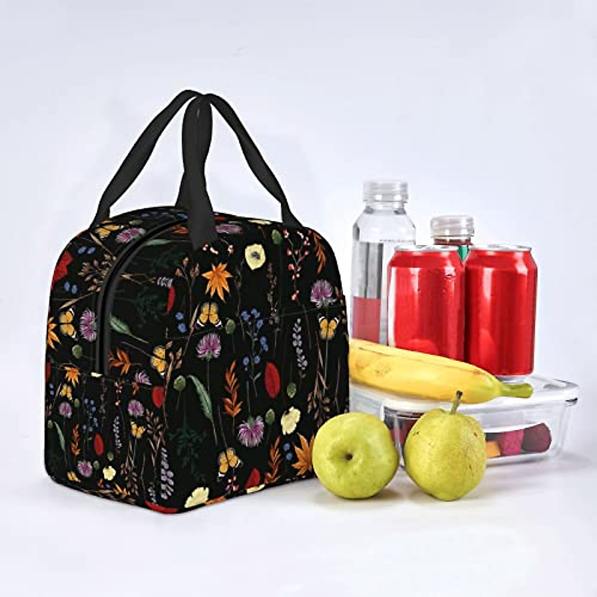 Midnight Dark Wild Forest Nature Floral Reusable Insulated Lunch Bag For Women Men Waterproof Tote Lunch Box Thermal Cooler Lunch Tote Bag For Work Office Travel Picnic