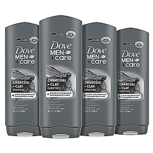 DOVE MEN + CARE Elements Body Wash Charcoal + Clay 4 Count For Men's Skin Care Effectively Washes Away Bacteria While Nourishing Your Skin, 18 oz