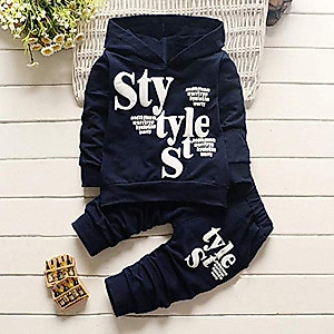 Guodeunh Boy Clothes Set for 1-5 Years,Toddler Baby Boys Kid Letter Print Hoodie Long Sleeve Tops Pattern Pants Fall Winter Sweatshirt (Navy, 3-4T)