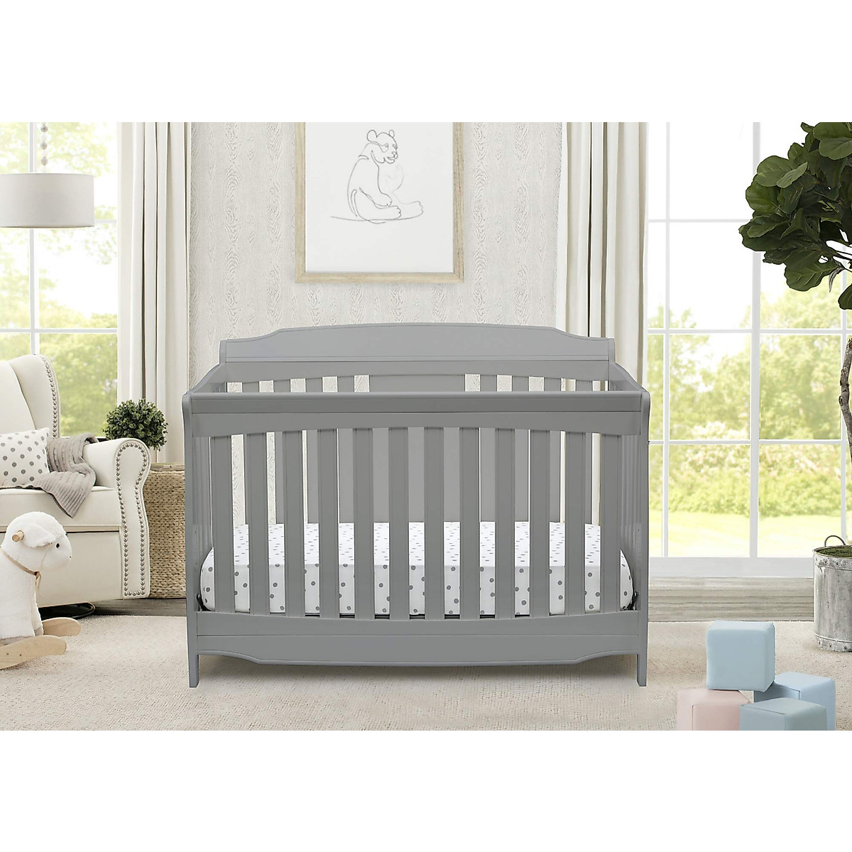Delta Children Westminster 6-in-1 Convertible Baby Crib, Grey + Serta Perfect Slumber Dual Sided Recycled Fiber Core Crib and Toddler Mattress (Bundle)