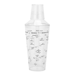 24 oz Recipe Cocktail Shaker Plastic 3-Piece Drink Shaker Boston Shaker with Lid Strainer Measuring professional Cocktail Shaker for Boba Tea Shaker Bartender Kit