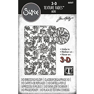 Tim Holtz Sizzix 3-D Texture Fades Mini Roses and Mini Botanical, Bundle of 2 Embossing Folders (665631 665632)