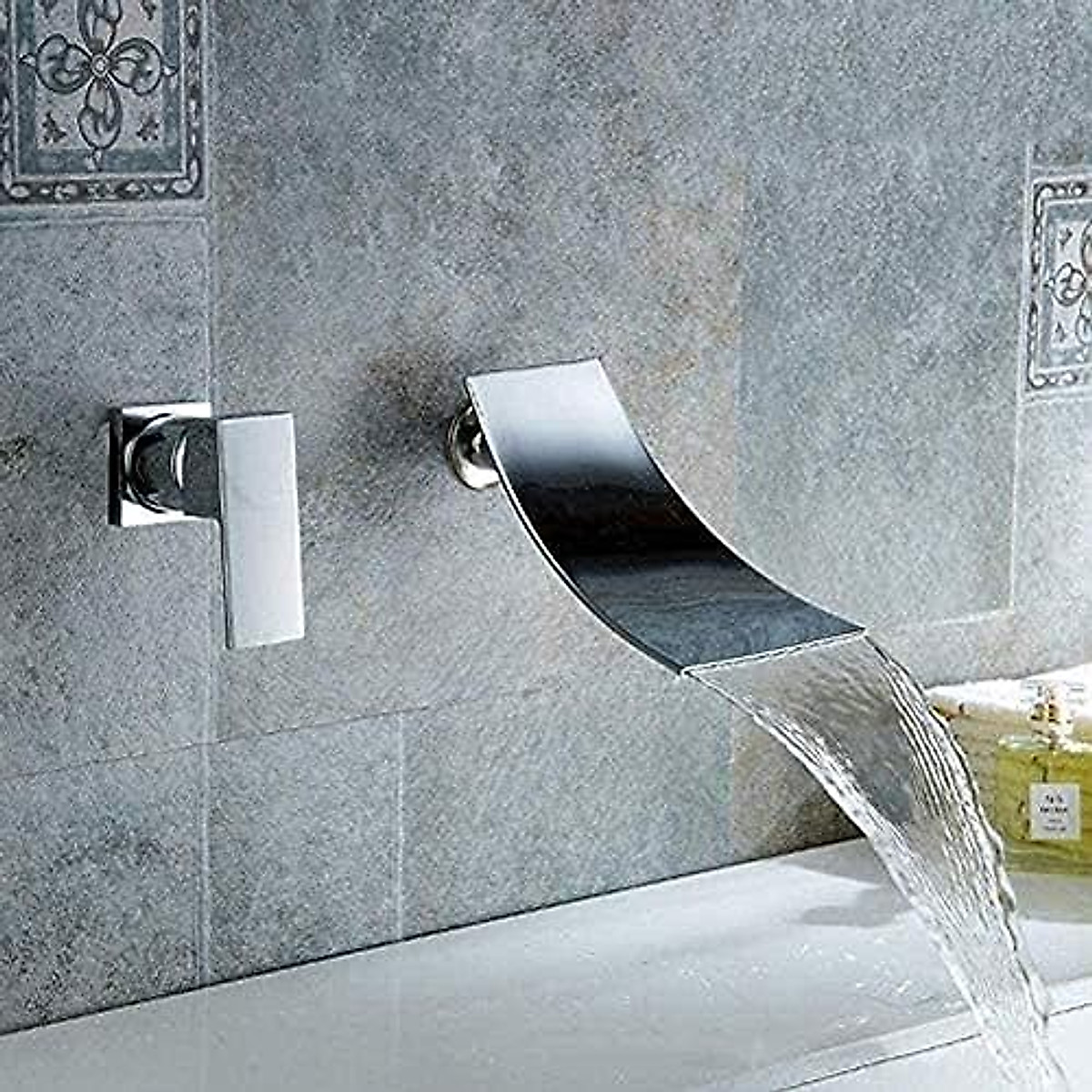 Faucet Kitchen Tap Bathtub Faucet Chrome Brass Wall Mount Waterfall Bathroom Faucet Big Square Spout Single Lever Basin Mixer Tap Faucet ，Faucet
