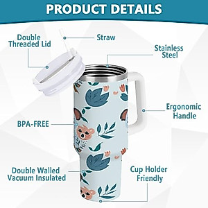 RPLIFE Cute Koalas Blue 40oz Tumbler with Handle, Stainless Steel Tumbler with Straw, Tumbler for Men