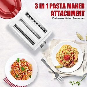 Pasta Maker Attachment for ALL KitchenAid Stand Mixers,Noodle Maker Kitchen Aid Mixer Accessories 3-in-1 Including Dough Roller Spaghetti Fettuccine Cutter and Cleaning Brush - Pasta Roller and Cutter