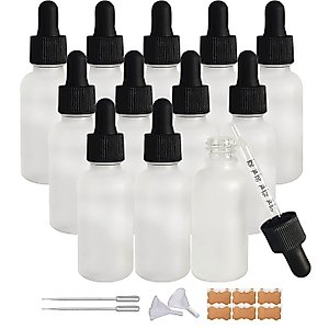BEGIKET 12 PCS 1 oz Frosted Glass Dropper Bottle,30ml Clear Frosted Essential Oil Bottle with Glass Eye Droppe,for Tincture Bottle, Hair Oil and Other Liquids, Perfume Travel Container