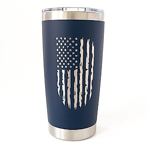 American Flag Coffee Tumbler, Patriotic Coffee Mug, Navy Blue Tumbler, Travel Coffee Mug for Men
