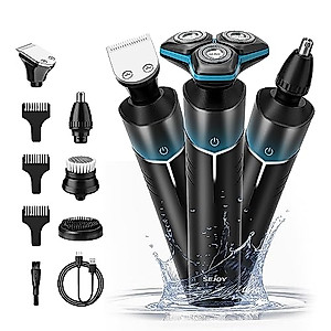 Sejoy Electric Razor for Men face, Shavers for Men pubic Hair and Beard, 5 in 1 Dry Wet Waterproof Rotary Men's Face Shaver Razors, Cordless Rechargeable for Shaving-Travel Lock-Gift for Dad Husband