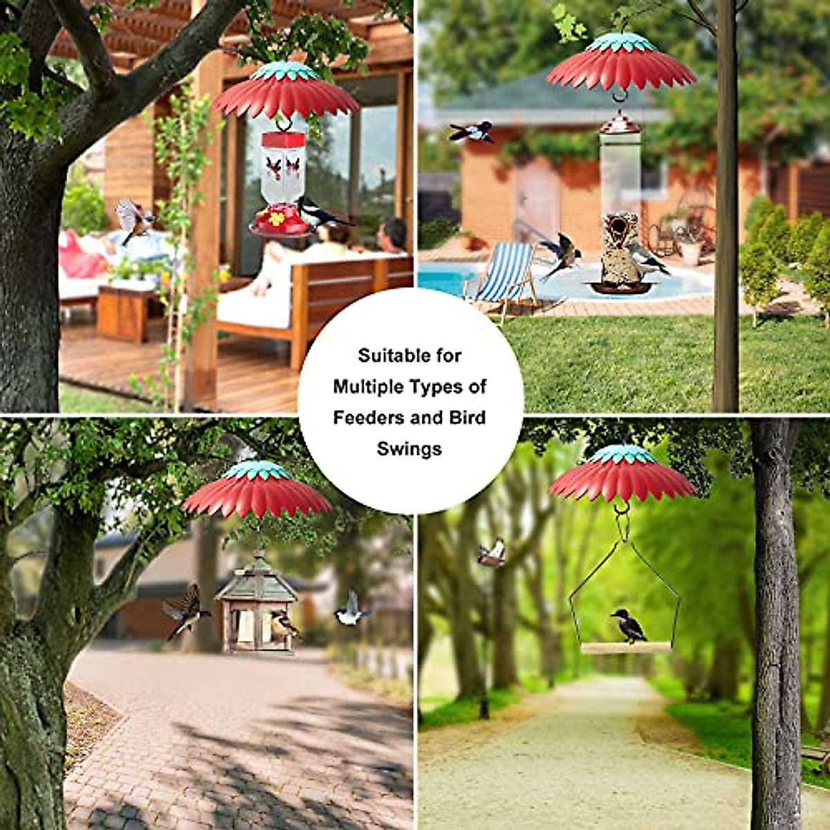 Squirrel Baffle for Hanging Bird Feeder,Baffle for Bird Feeder Built-in Moat,Weather Guard Protect Feed from Sun,Red Dome Cover Attract Birds-14inchs