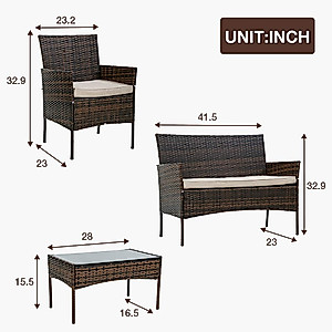 Patio Furniture 4 Pieces Outdoor Indoor Use Rattan Chairs Wicker Conversation Sets for Backyard Lawn Porch Garden Balcony,Brown