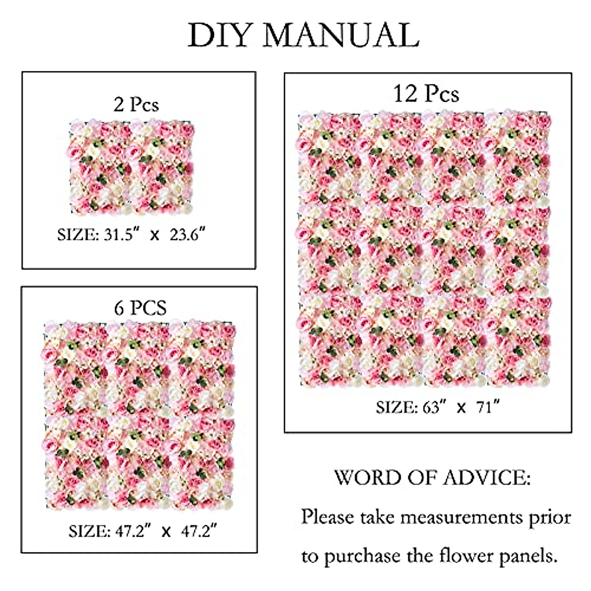 NUPTIO Flower Wall Panel for Flower Wall Backdrop, 6 Pcs 24" X 16" White & Pink Faux Roses Artificial Flower Backdrop for Flower Wall Decor, Party Wedding Decor, Bridal Shower Decor Baby Shower Decor