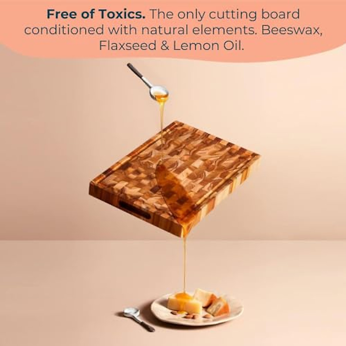 XXL End Grain Butcher Block Cutting Board [1.5" Thick]. Made of Teak Wood and Conditioned with Beeswax, Flaxseed Oil & Lemon Oil. 23" x 17" Chopping Board by Ziruma.