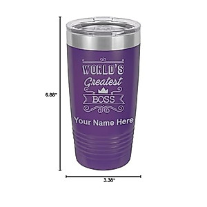 LaserGram 20oz Vacuum Insulated Tumbler Mug, World's Greatest Boss, Personalized Engraving Included (Dark Purple)