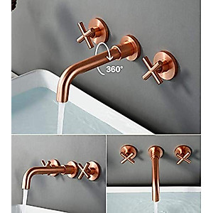 ShiSyan Y-LKUN Faucet Modern Brushed Rose Gold Brass Double Cross Handle Bath Wall Mounted 3 Hole Water Bathroom Home Sink Faucet Hot Cold Tap in-Wall