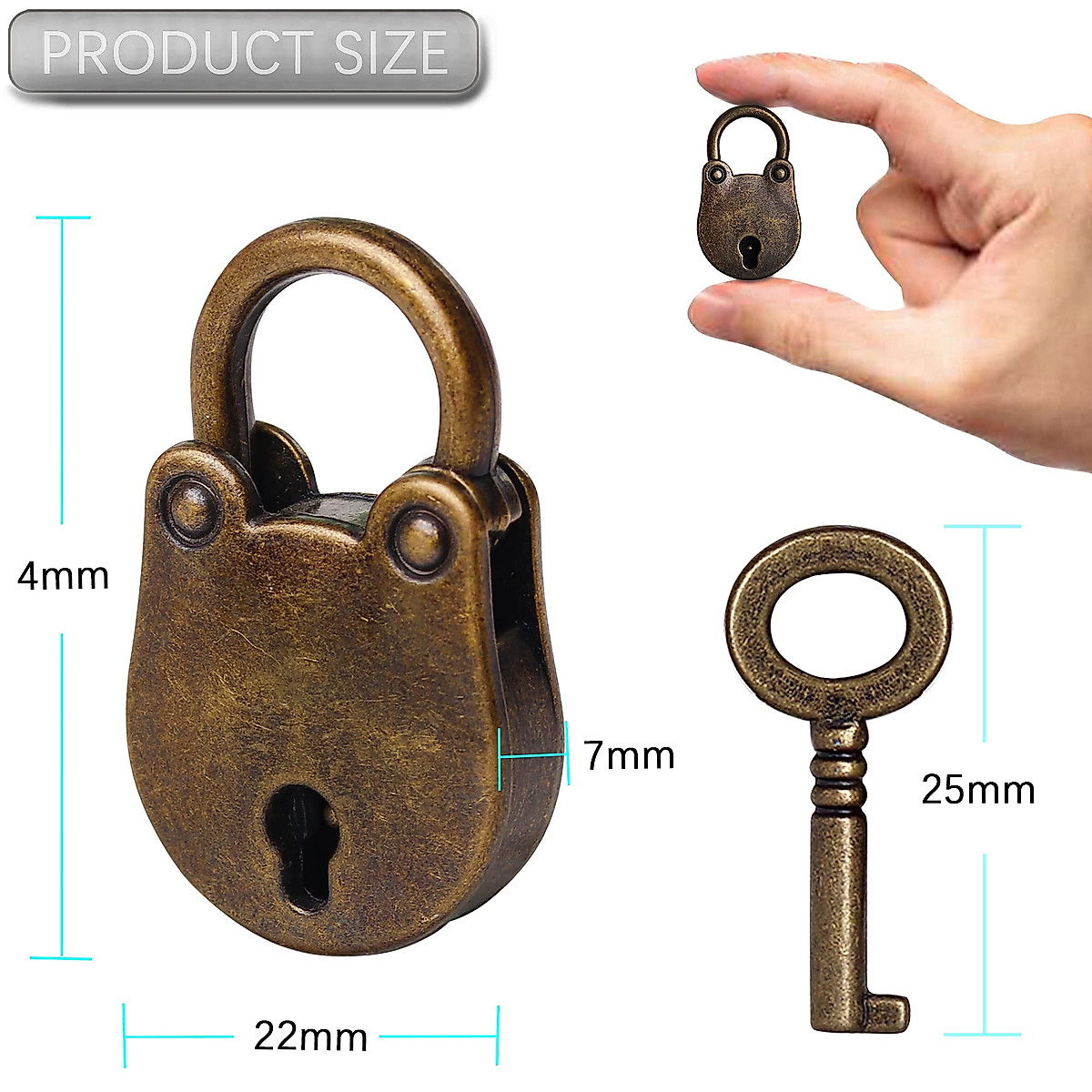Alles Mini Small Padlock 8 Pcs Antique Padlocks Mini Little Vintage Lock with Key for Jewelry Box,Wedding Card Box,Treasure Chest, Wine Box, Diary Book and More - Bronze
