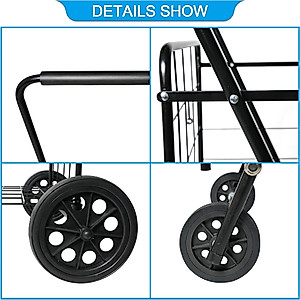 LUCKYERMORE Folding Grocery Shopping Cart with Durable Wheels Collapsible Large Metal Utility Cart for Daily use, Black