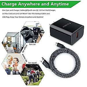 Quick Charge 3.0 Fast Charging Block Wall Charger with 3ft Micro USB Cable Android Fast Charger for Samsung Galaxy S7 S6 Edge A10 A9 A6 J7 J3,LG Stylo 3 2 K30,Moto E7 E6S E6 E5 E4 G5S G4,Kindle fire