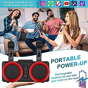 ALPOWL Karaoke Machine for Kids Adults with 2 UHF Wireless Microphone, Portable Bluetooth Speaker PA System with LED Lights for Home Party, Wedding, Church, Picnic, Outdoor/Indoor (Black I)