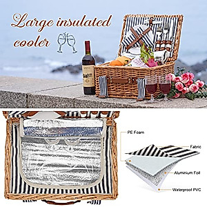 Picnic Basket for 2 Persons,Handmade Wicker Picnic Baskets Set with Insulated Cooler & Cutlery Kit, Gift Basket for Couples,Valentine Day, Thanks Giving, Birthday, Wedding, Outdoor Party