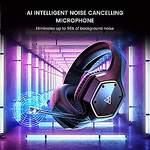 EKSA Wireless Headset for PC PS4 PS5 Computer - 7.1 Surround Sound, AI Intelligent Noise Cancelling Microphone(ENC), Low Latency 2.4G USB Dongle, 36 Hour Battery, Game/Music Mode, RGB Light