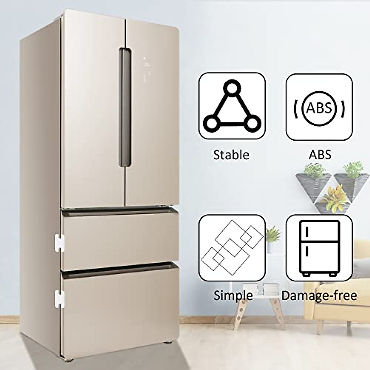 JULBEAR 2Pcs Refrigerator Lock for Kids,Fridge Door Locks Child Lock Safety for Freezer Door Adhesive No Keys Needed Used in Fridge Door or Cabinets, White